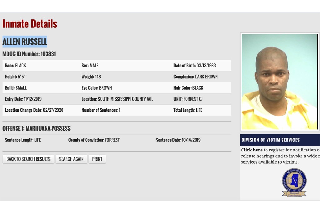 Russell Allen: Marijuana Life Sentence Conviction Upheld In Mississippi