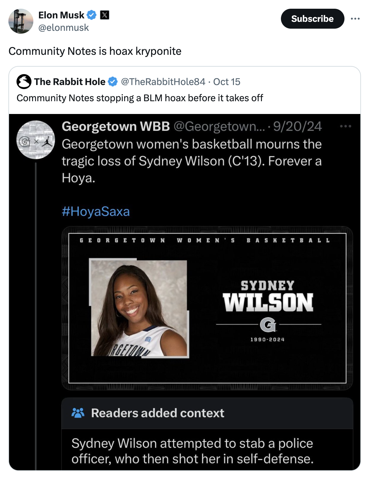 Sydney Wilson Update: Elon Musk Calls Mourning 'BLM Hoax'